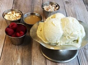 Caramel Raspberry Ice Cream Sundae • The Good Hearted Woman