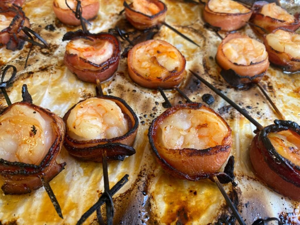 Mermaids on Horseback (Bacon-Wrapped Shrimp with Pineapple Glaze)